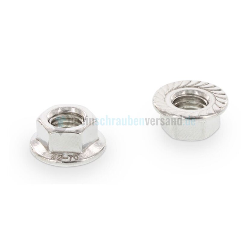 Sechskantmutter mit Flansch und Sperrverzahnung DIN EN 1661 A4-70, 0,42